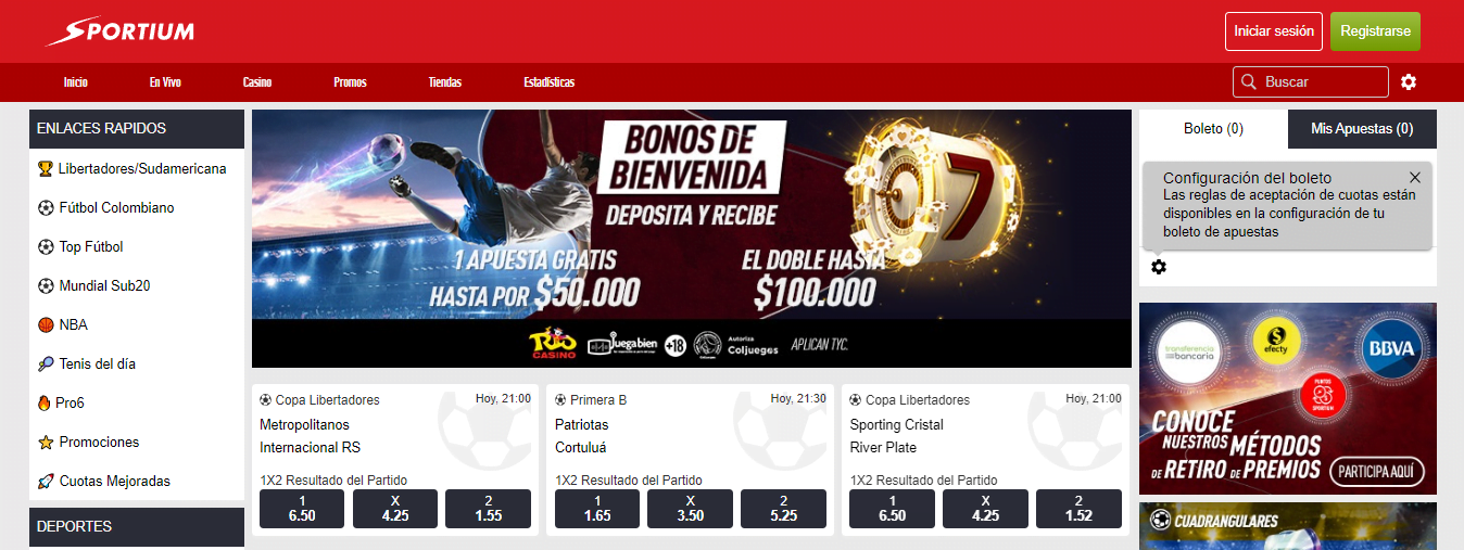 SPORTIUM Bono Apuestas Deportivas »¡$50.000 en Freebet! - Bonos sin Deposito de Apuestas